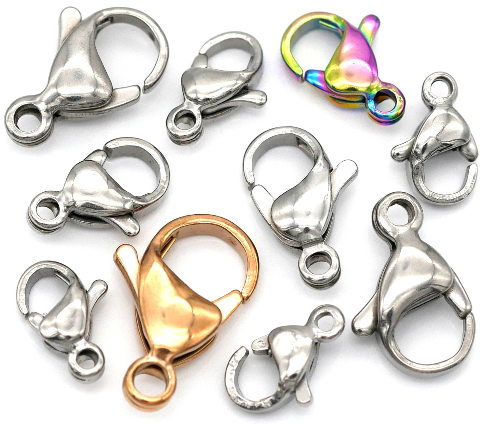RANDOM PICK: 10pc Approx. 9-16mm Stainless Steel Lobster Claw Clasps ...
