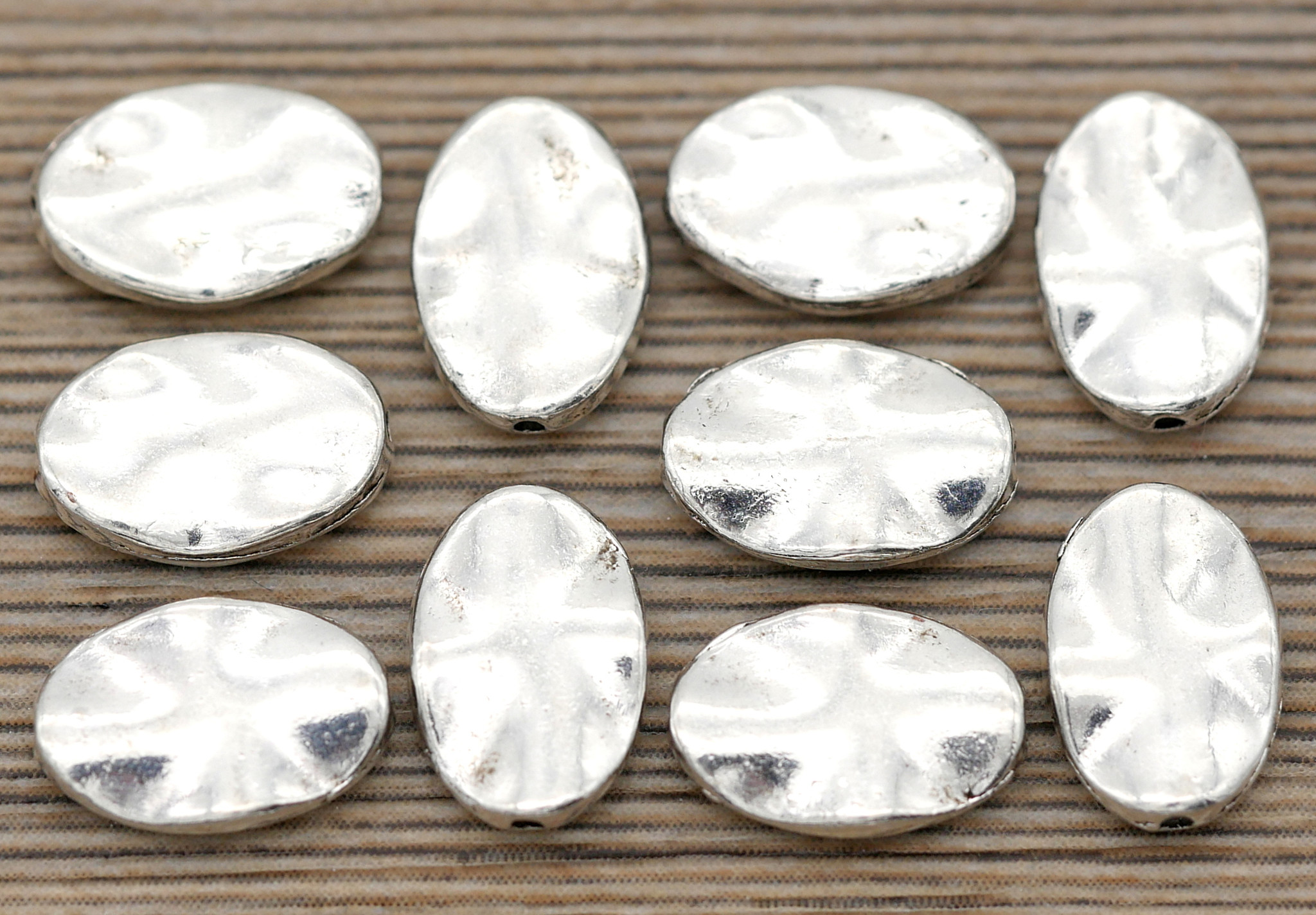 10pc 8x12mm Wavy Oval Spacer Beads, Silver - Bead Box Bargains