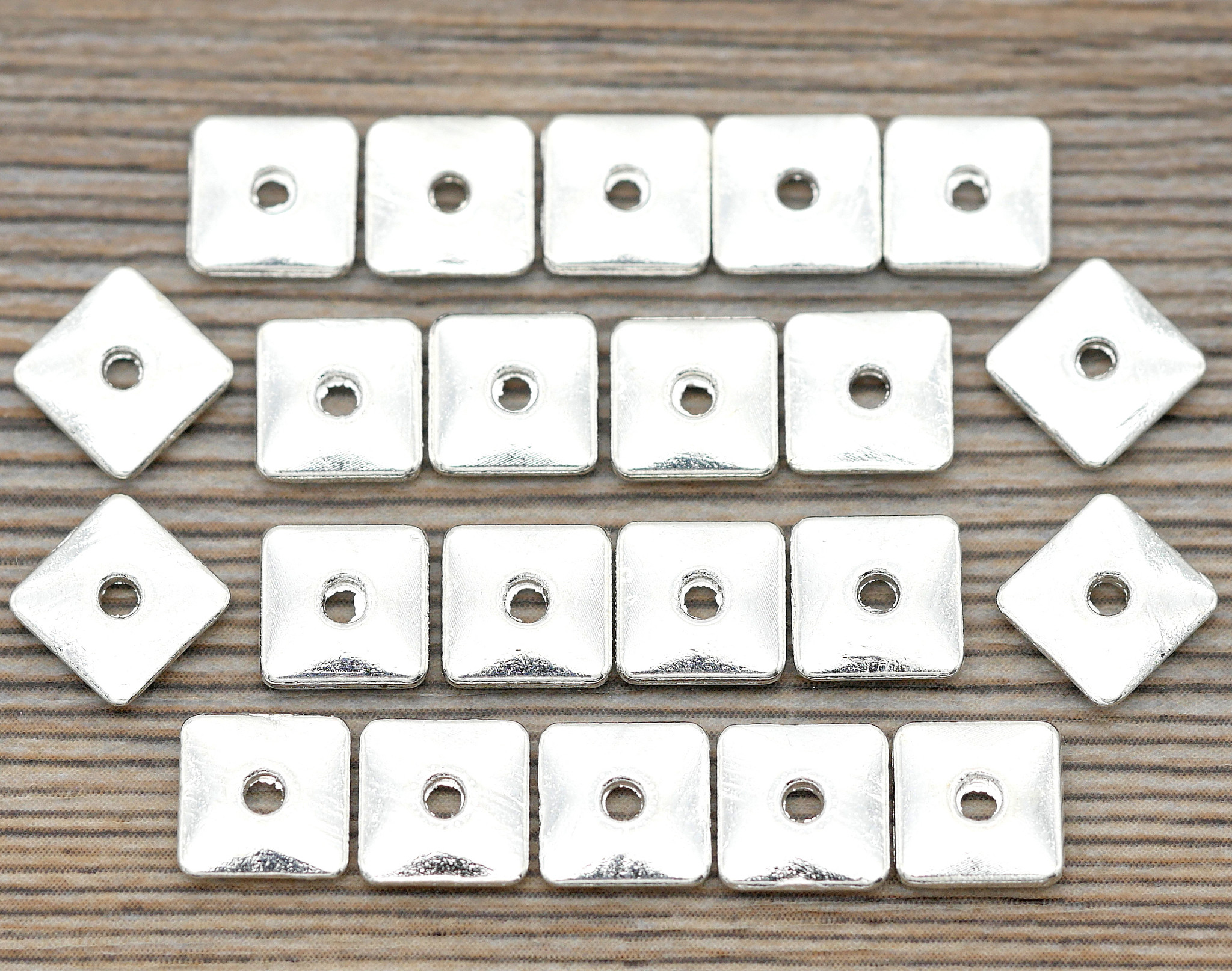 10-Gram Bag (about 20pcs) 8mm Puffed Square Spacer Beads, Silver - Bead ...