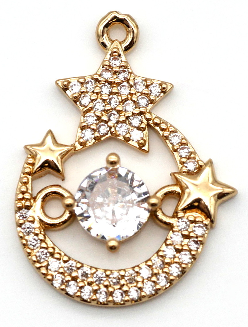 24x18mm Brass & Cubic Zirconia Moon & Stars Pendant, Gold - Bead Box ...