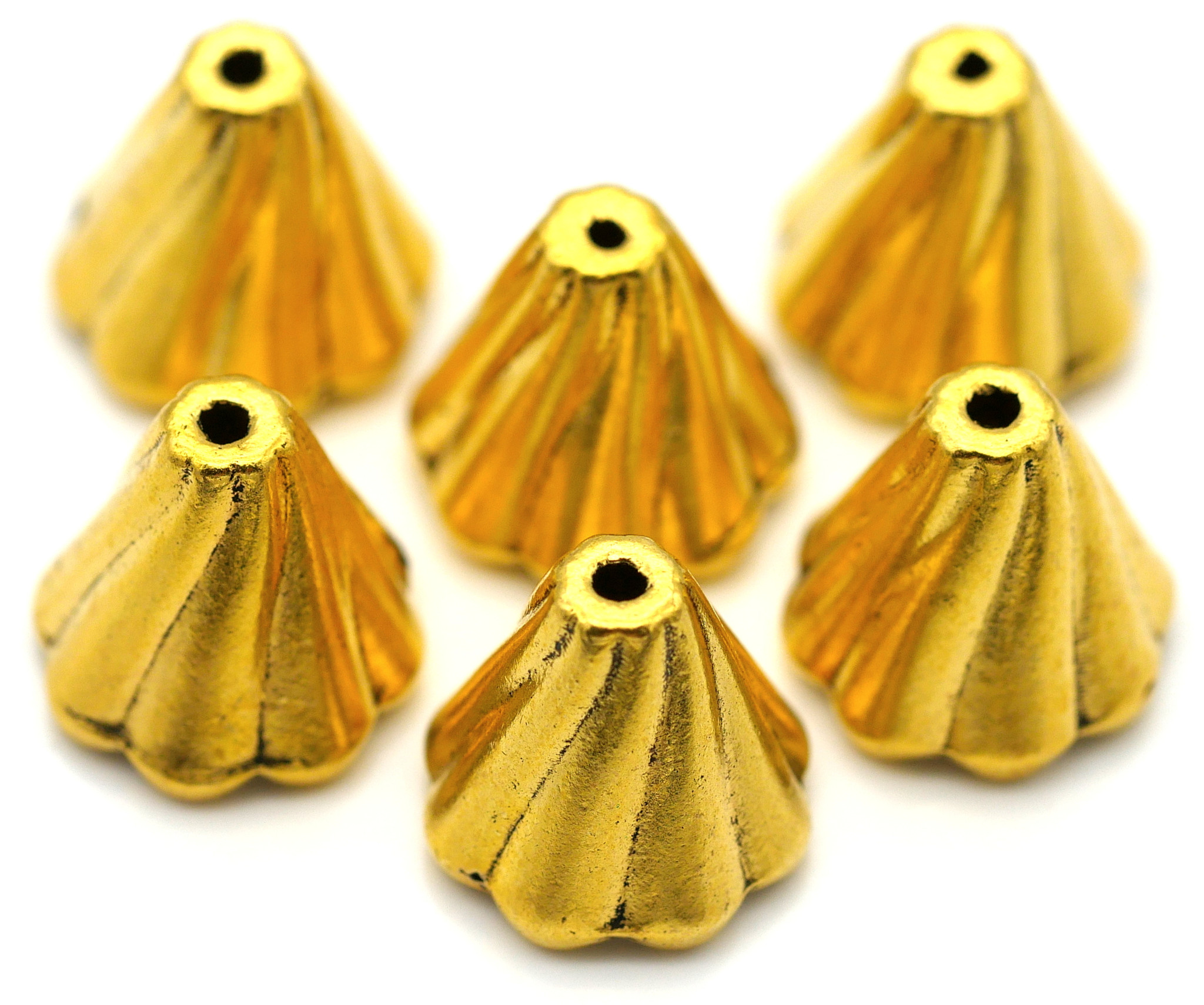 6pc 13x12mm Swirled Cone Bead Cap, Antique Gold - Bead Box Bargains