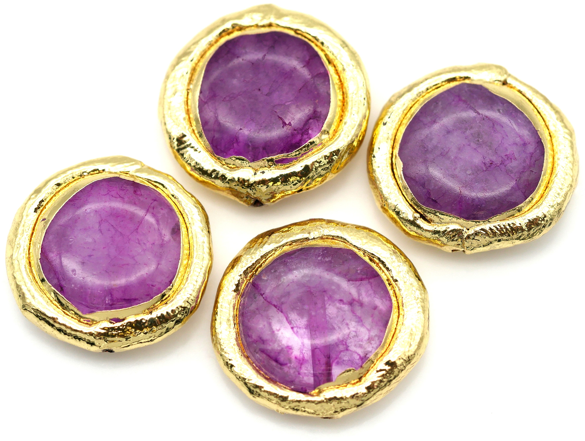 Approx. 20x18mm Crackle Quartz (Dyed) Deep Rose Coin Bead w/Metallic ...