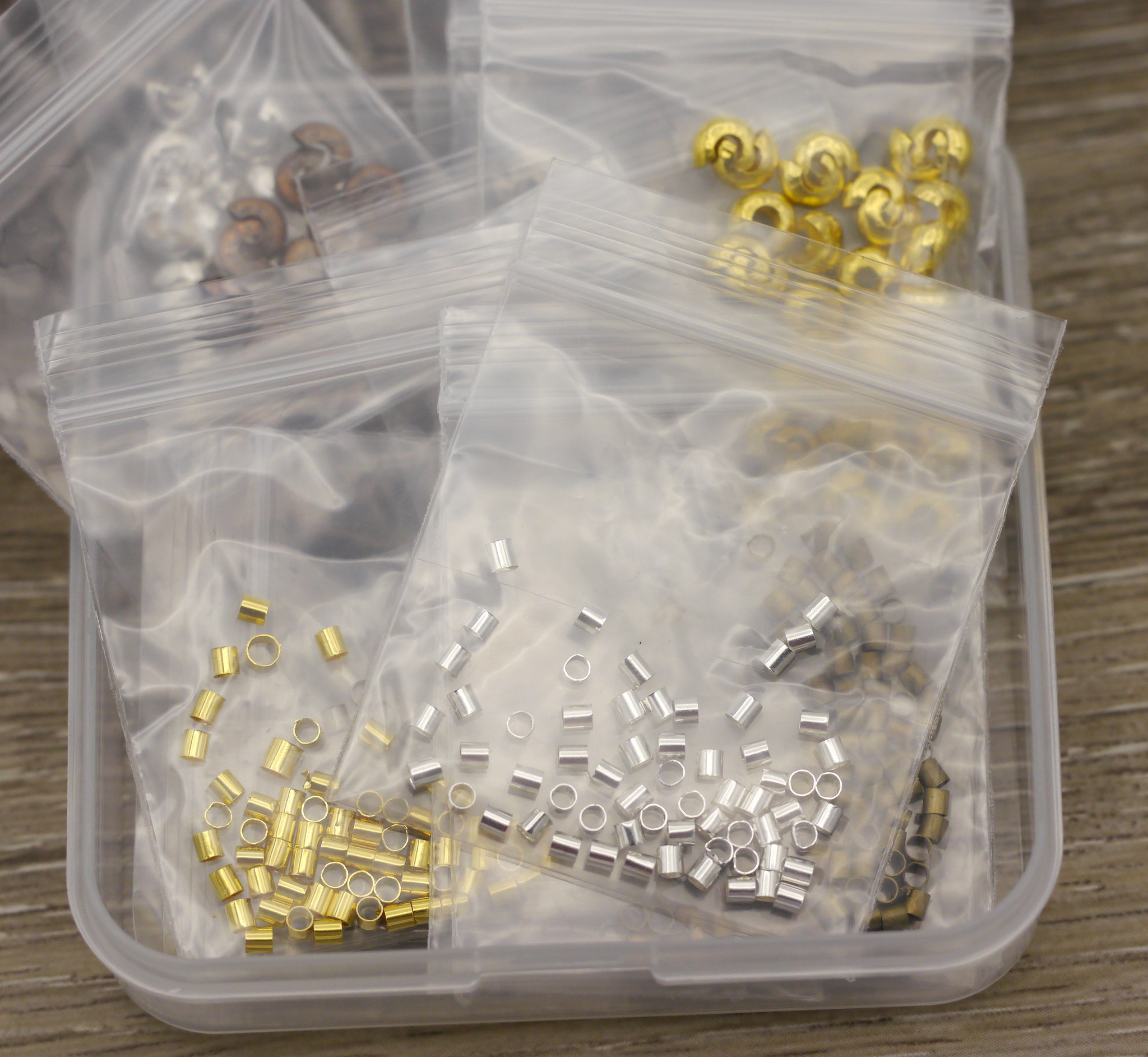 570pc Brass Crimp Kit w/2mm Crimp Tubes & 4x3mm Crimp Covers in 6 Metal ...