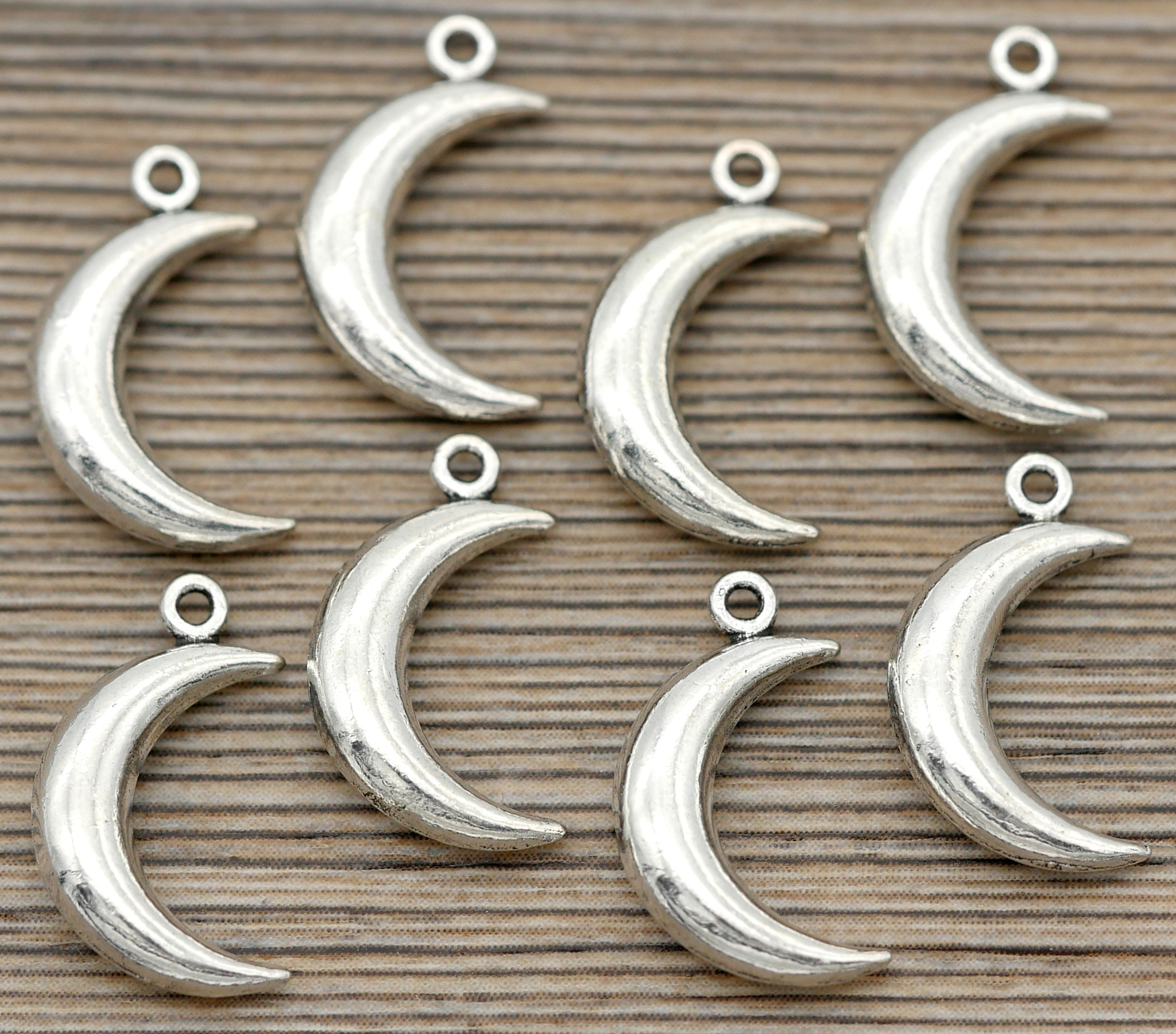 8pc 18x11mm Crescent Moon Charms, Antique Silver - Bead Box Bargains