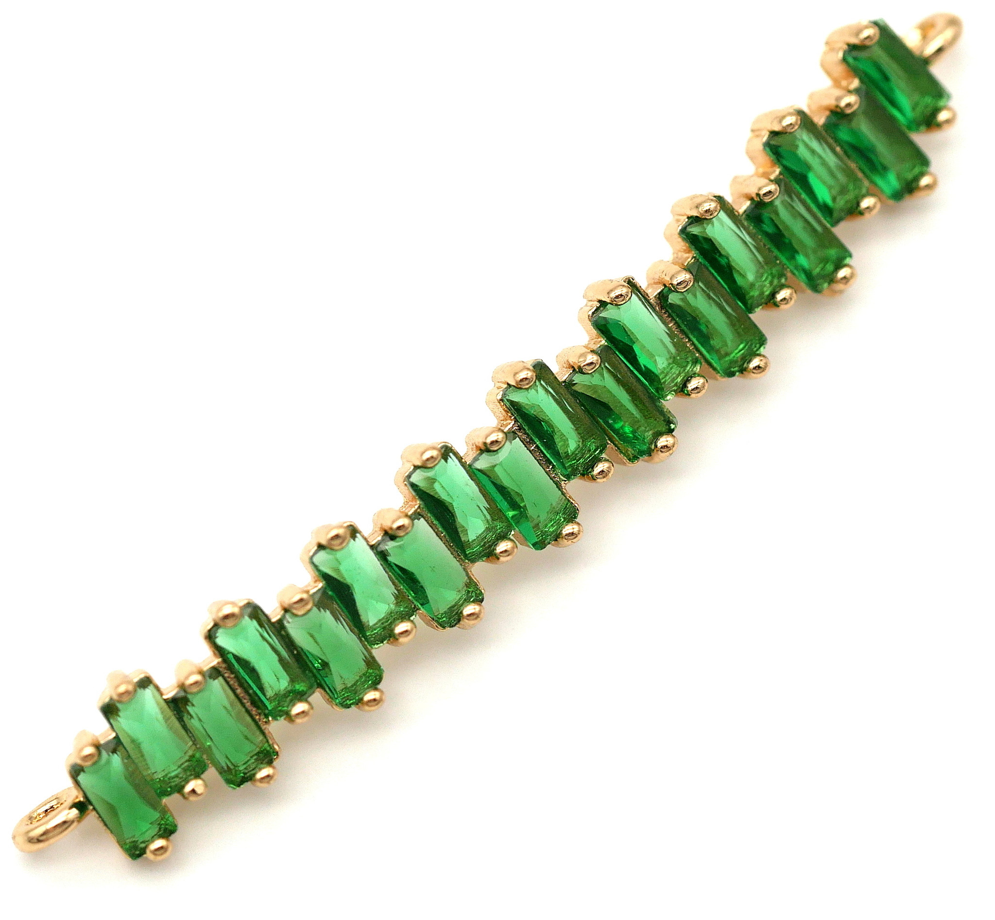 45x6.5mm Brass & Cubic Zirconia Curved Link, Gold & Emerald Green ...