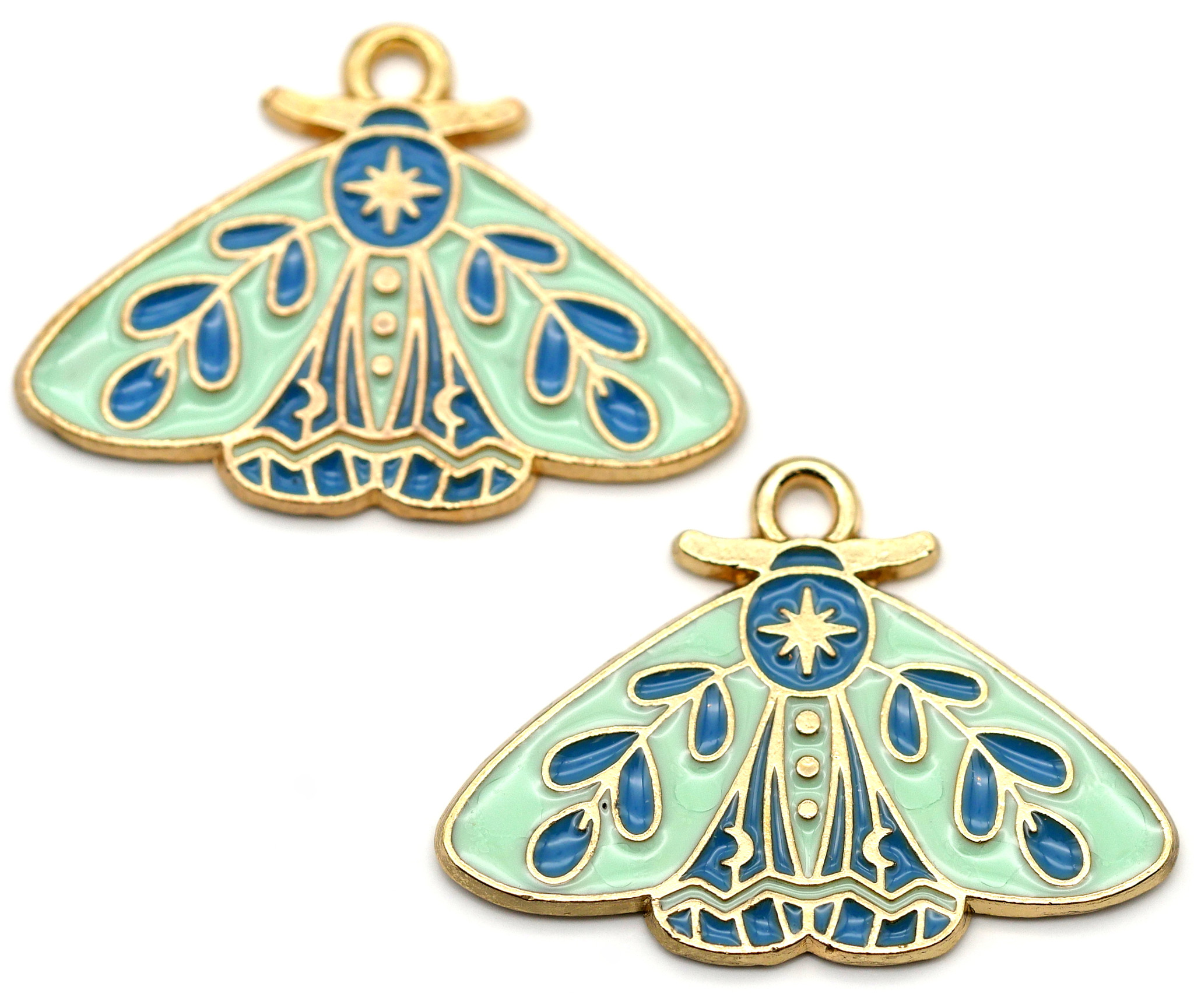 2pc 28x20mm Enameled Moth Charm, Mint/Cornflower Blue/Gold - Bead Box ...