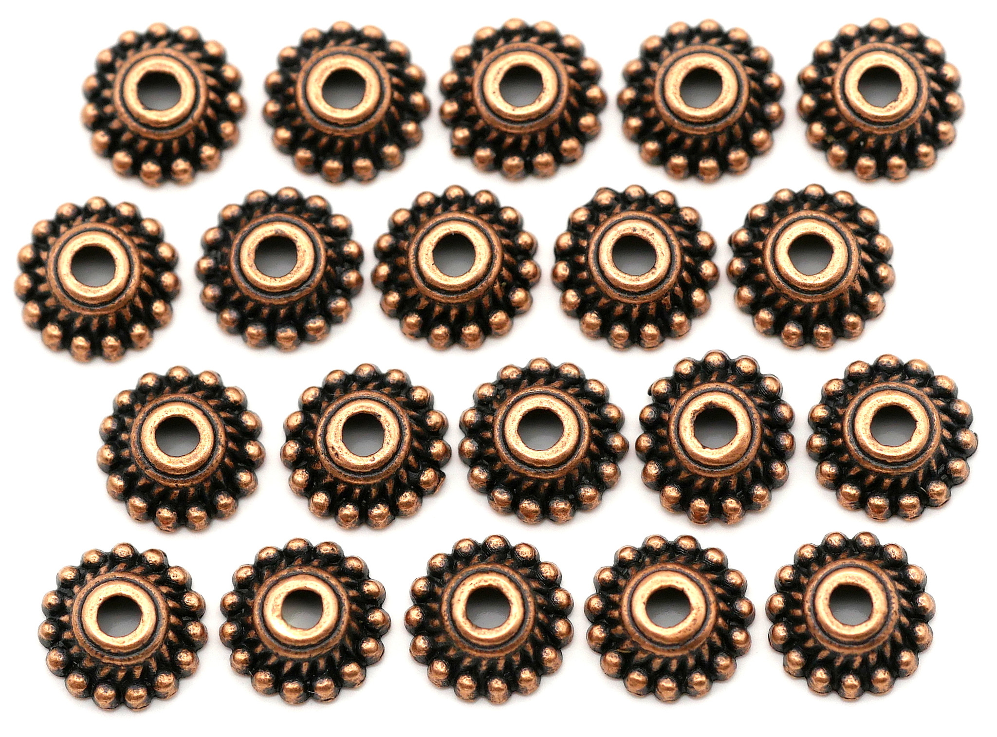 20pc 8mm Dotted Bead Caps, Antique Copper - Bead Box Bargains