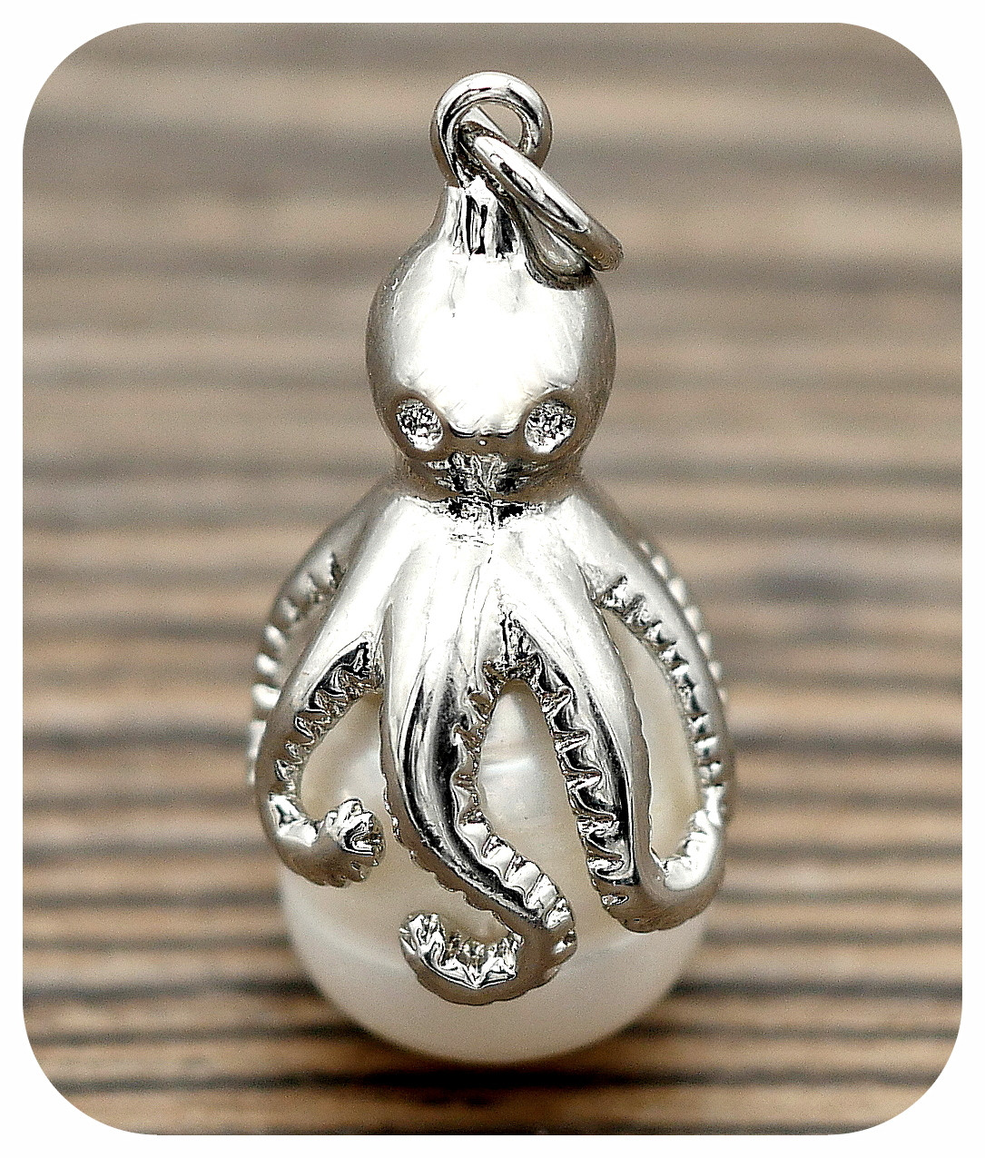 Approx. 23x12mm Platinum-Plated Brass & Freshwater Pearl Octopus Charm ...