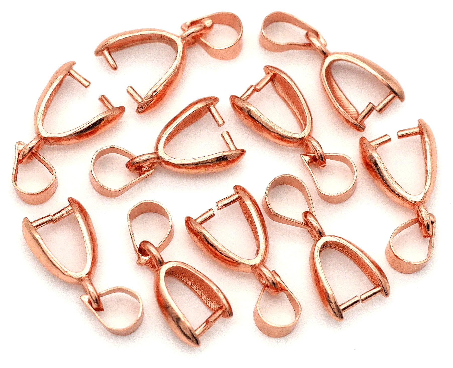 10pc 12x7x4mm Brass Pinch Bails w/Attached Loop, Rose Gold - Bead Box ...