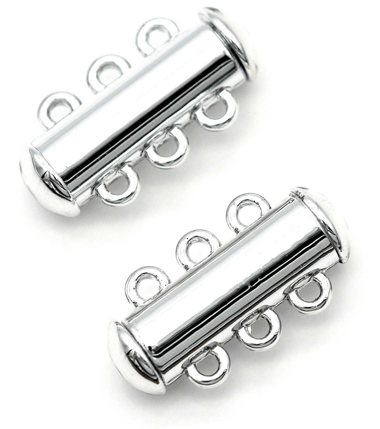 2pc 20x10mm Brass Cylindrical 3-Strand Magnetic Slide Clasp, Silver ...