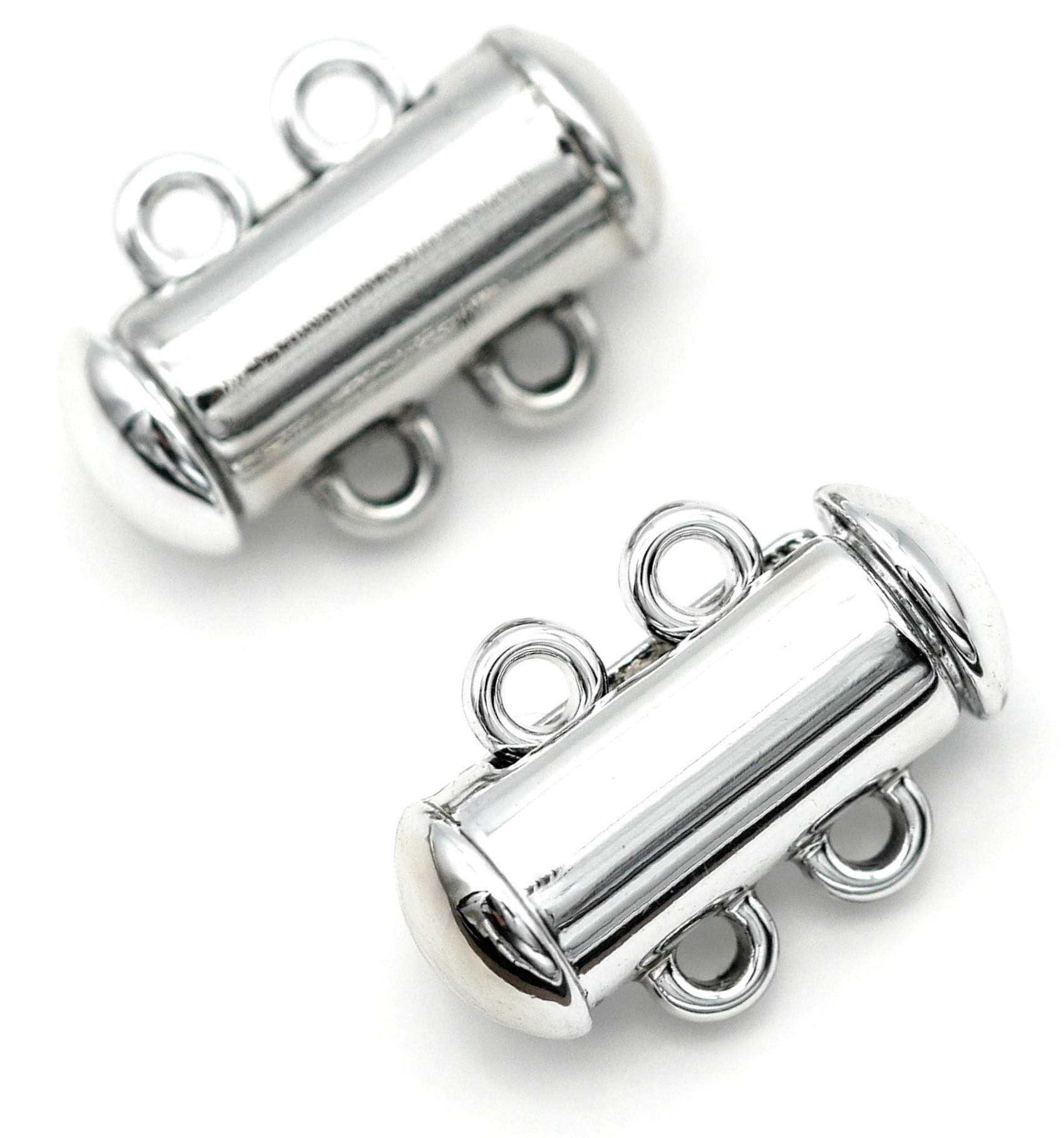 2pc 20x10mm Brass Cylindrical 2-Strand Magnetic Slide Clasp, Silver ...