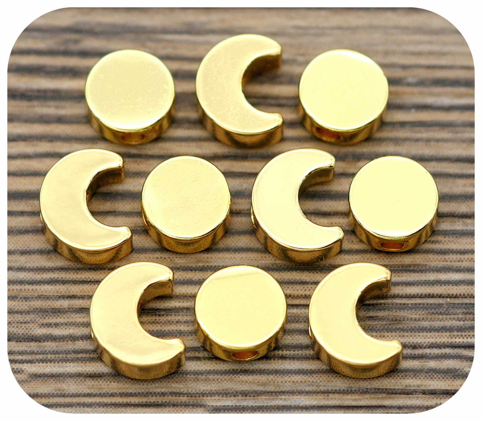 18k Gold-Plated Brass Moon Phase Set (5 each of 6mm Full Moon & 7mm ...