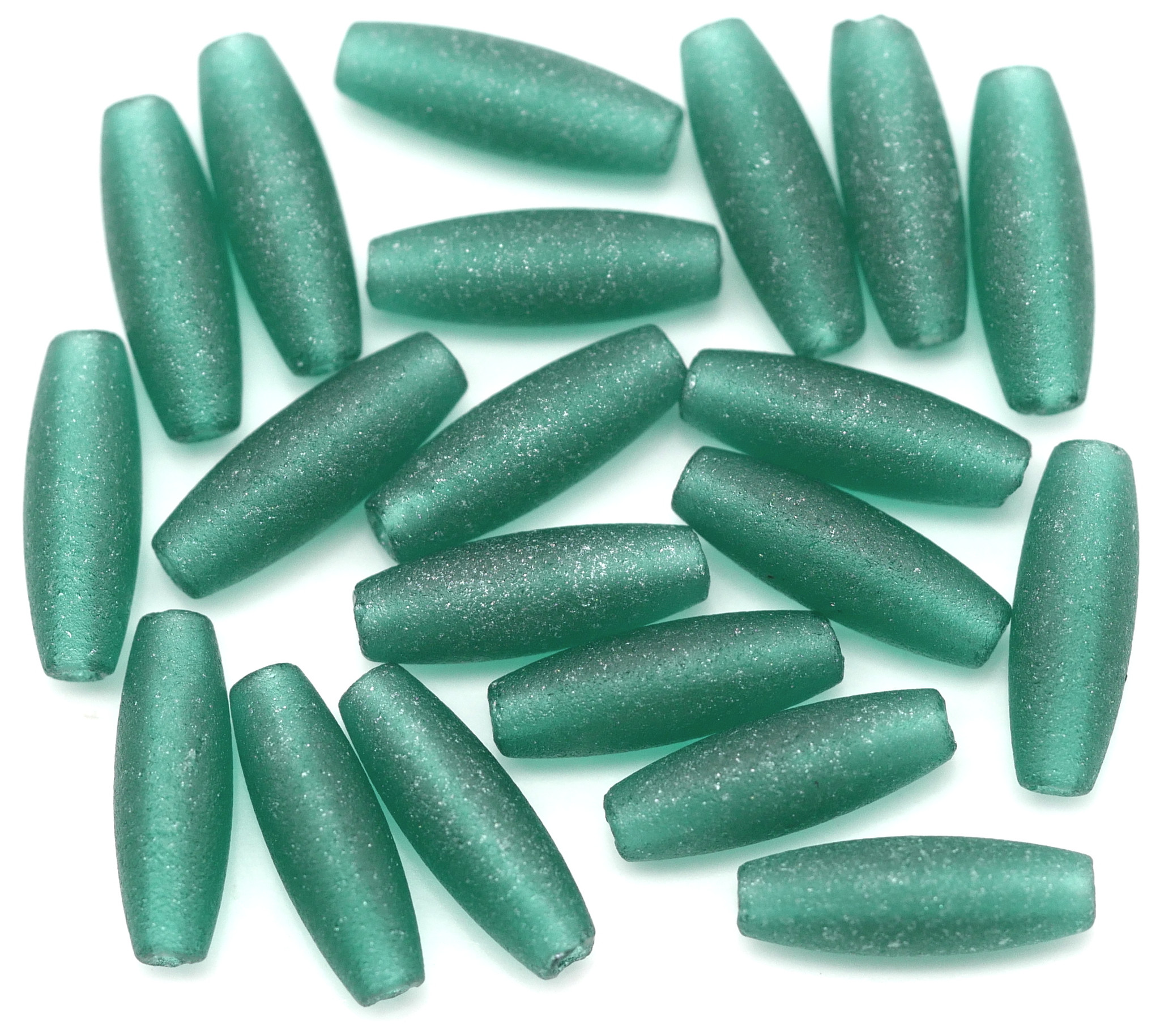 20pc 11.5x3.5mm Glass Cylinder Beads, Matte Teal - Bead Box Bargains