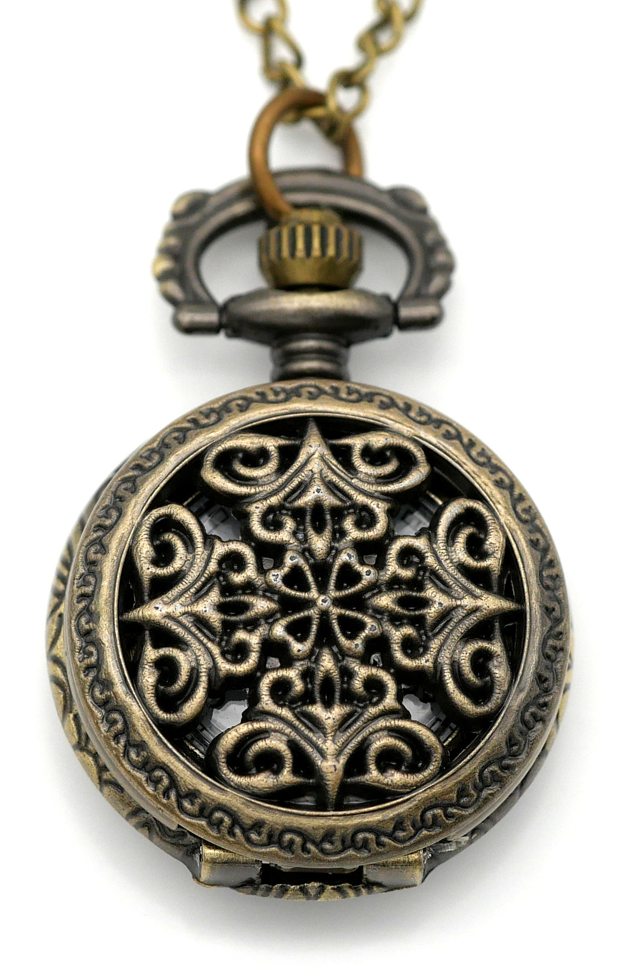 40x26mm Antique-Style Floral-Patterned Round Pocket Watch Pendant w ...