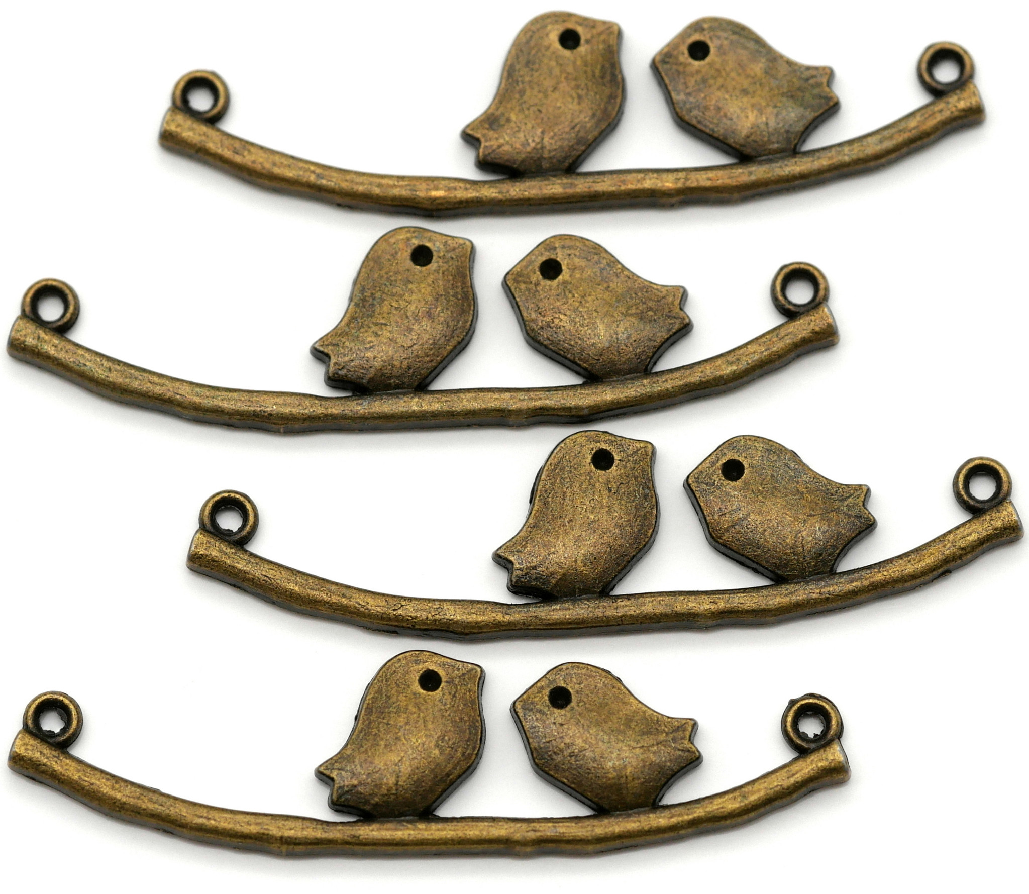 4pc 43x11mm Birds on a Branch Link, Antique Bronze - Bead Box Bargains