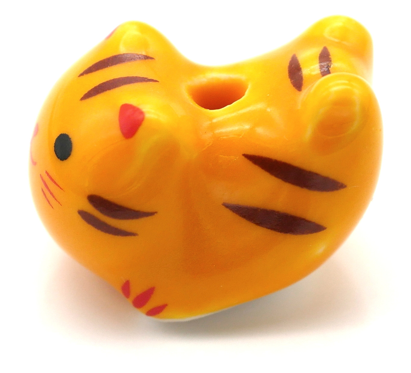 20x15mm Hand-Painted Porcelain Cat Beads, Orange/Brown - Bead Box Bargains