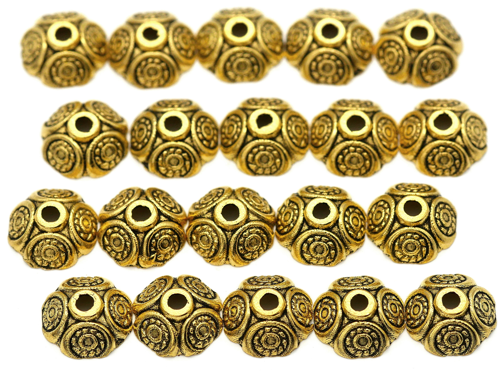 20pc 9x4mm Medallion Bead Caps, Antique Gold - Bead Box Bargains