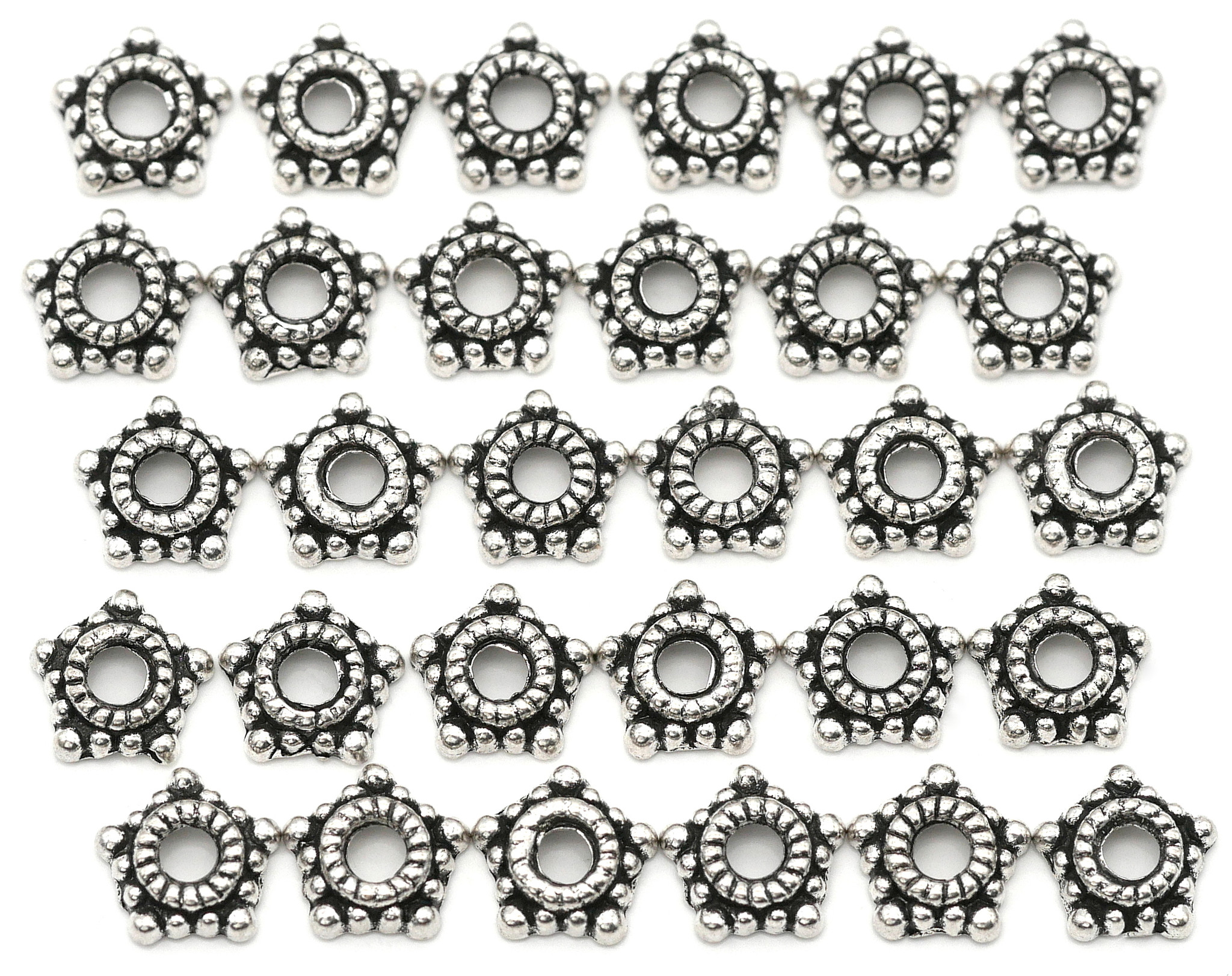 30pc 7mm Dotted Star Bead Cap, Antique Silver - Bead Box Bargains
