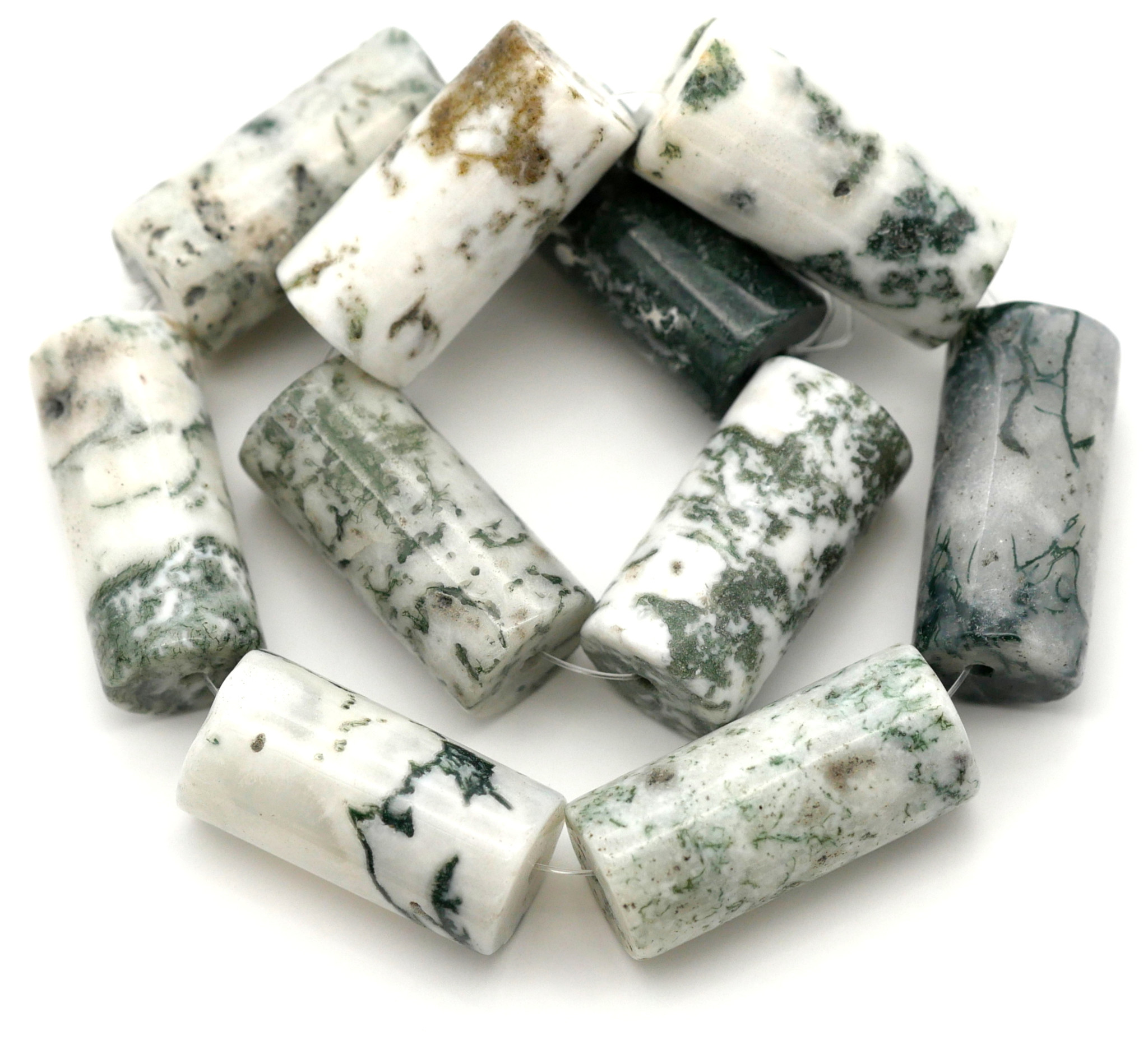 Approx. 8" Strand 20x10mm Tree Agate Cylinder Beads - Bead Box Bargains