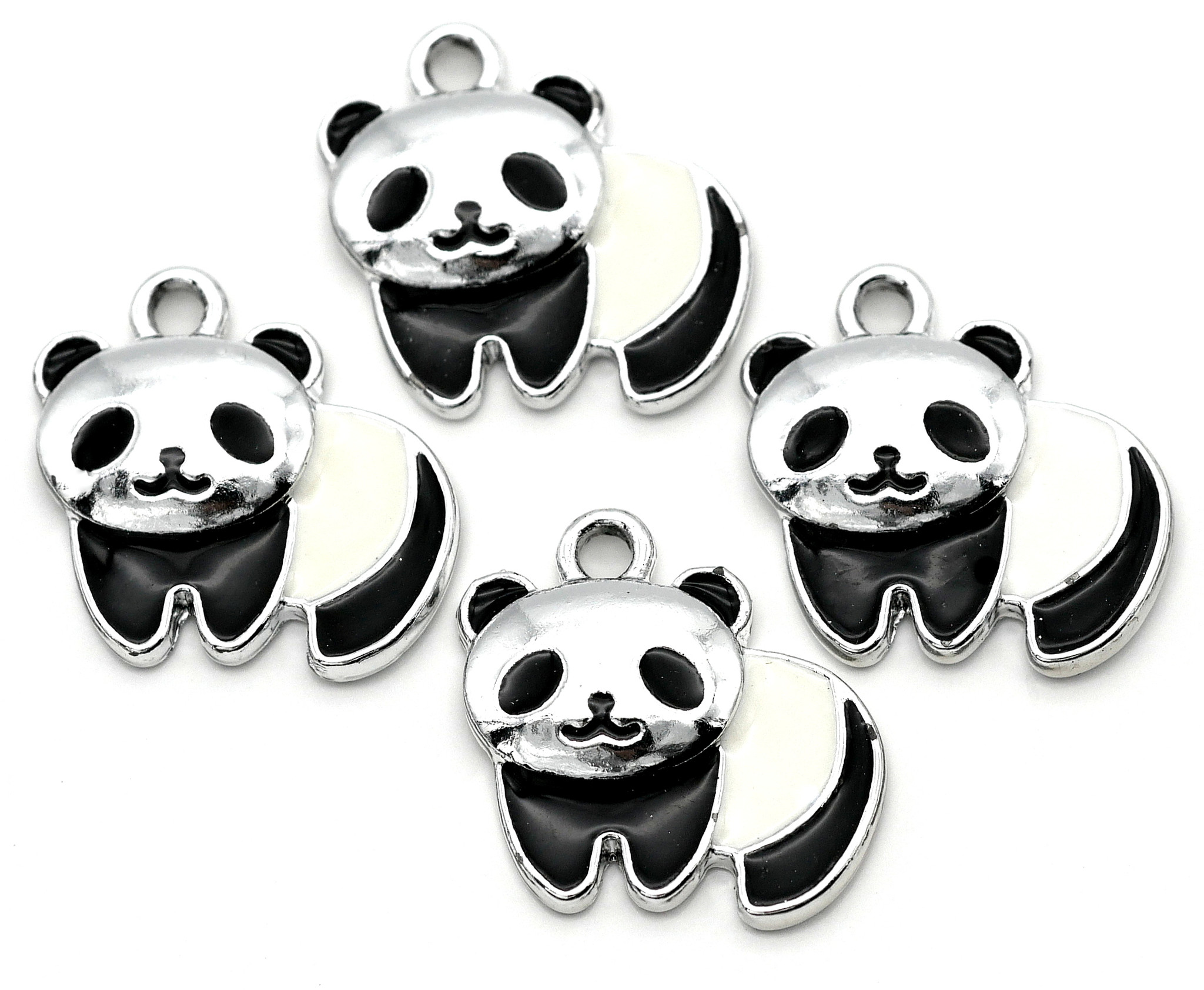 4pc 18x17mm Enameled Panda Bear Charm, Silver w/Black & White - Bead ...