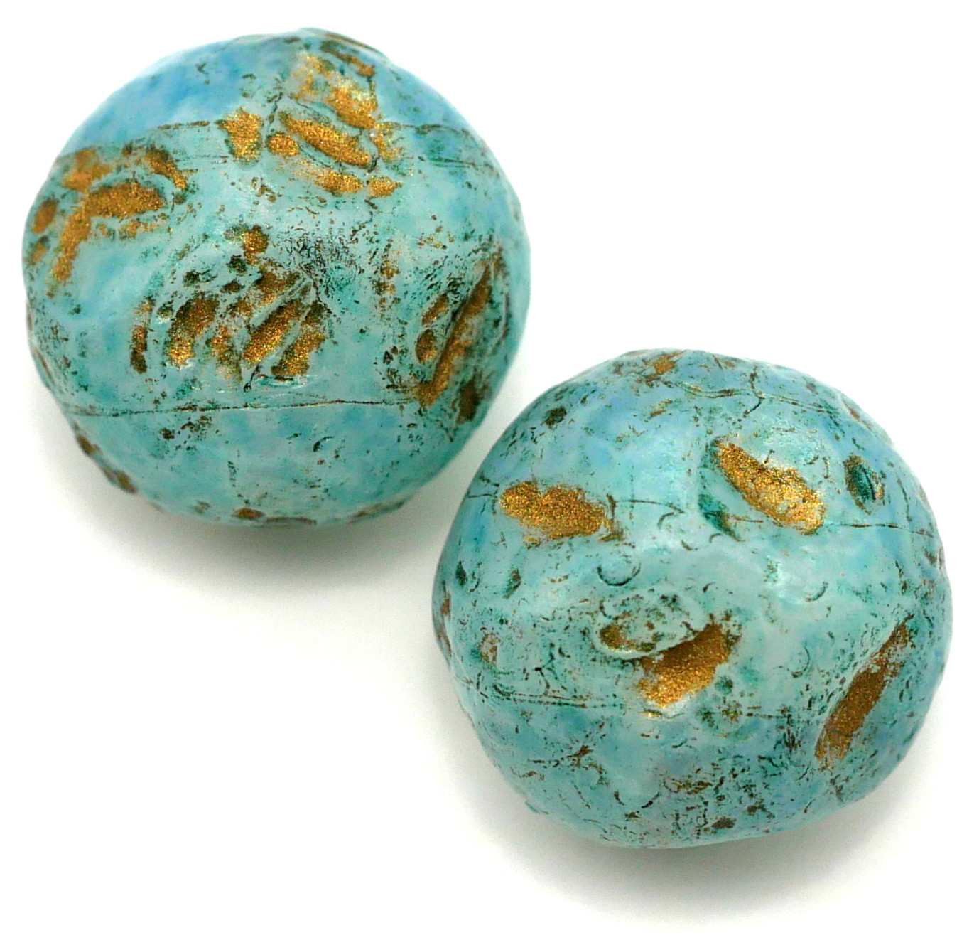 2pc 13x10mm Czech Pressed Glass Dimpled-Puffed Coin Beads, Etched White ...