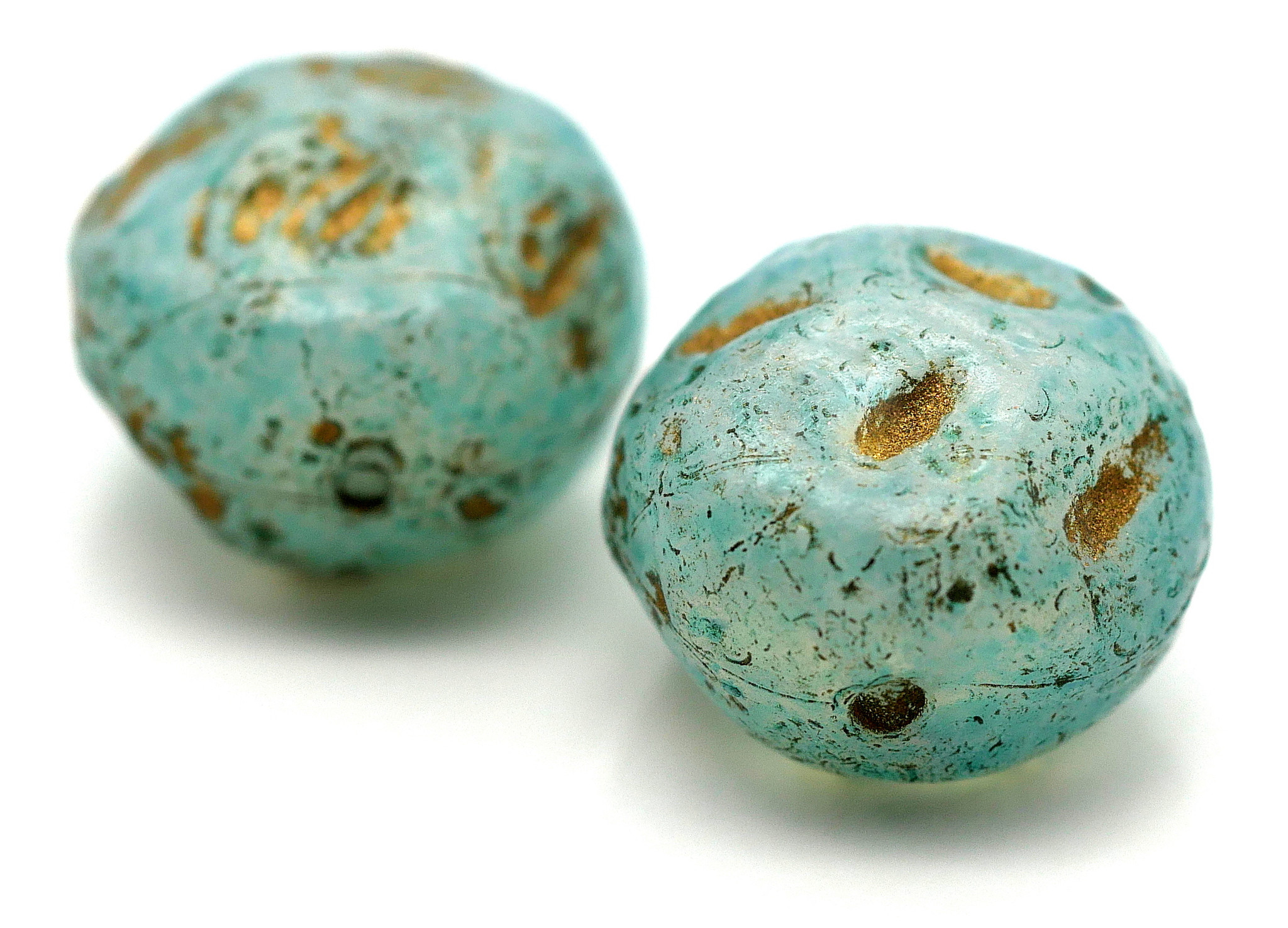 2pc 13x10mm Czech Pressed Glass Dimpled-Puffed Coin Beads, Etched White ...