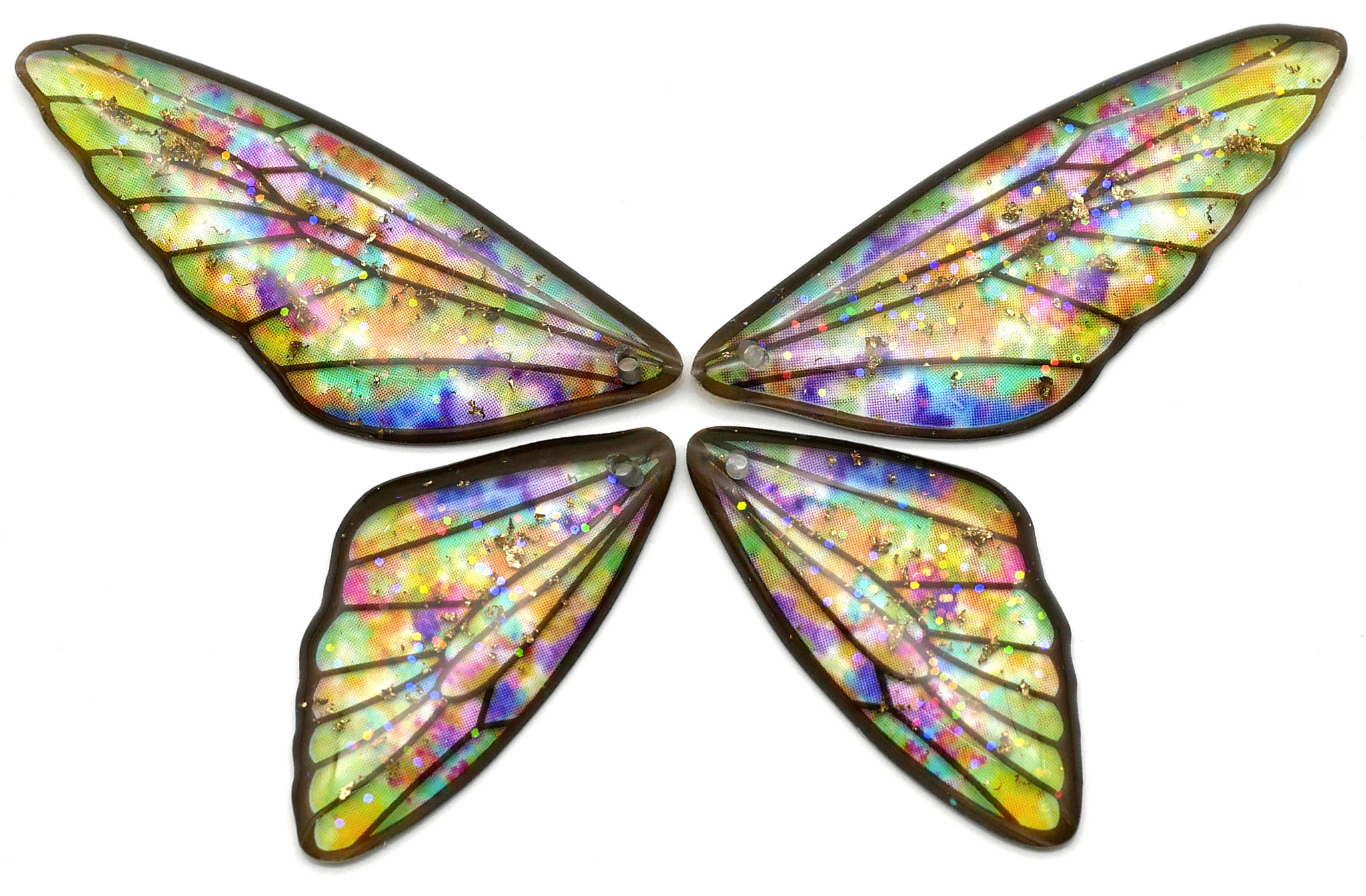 4pc Resin Butterfly Wing Charms Set, Multicolor & Gold - Bead Box Bargains