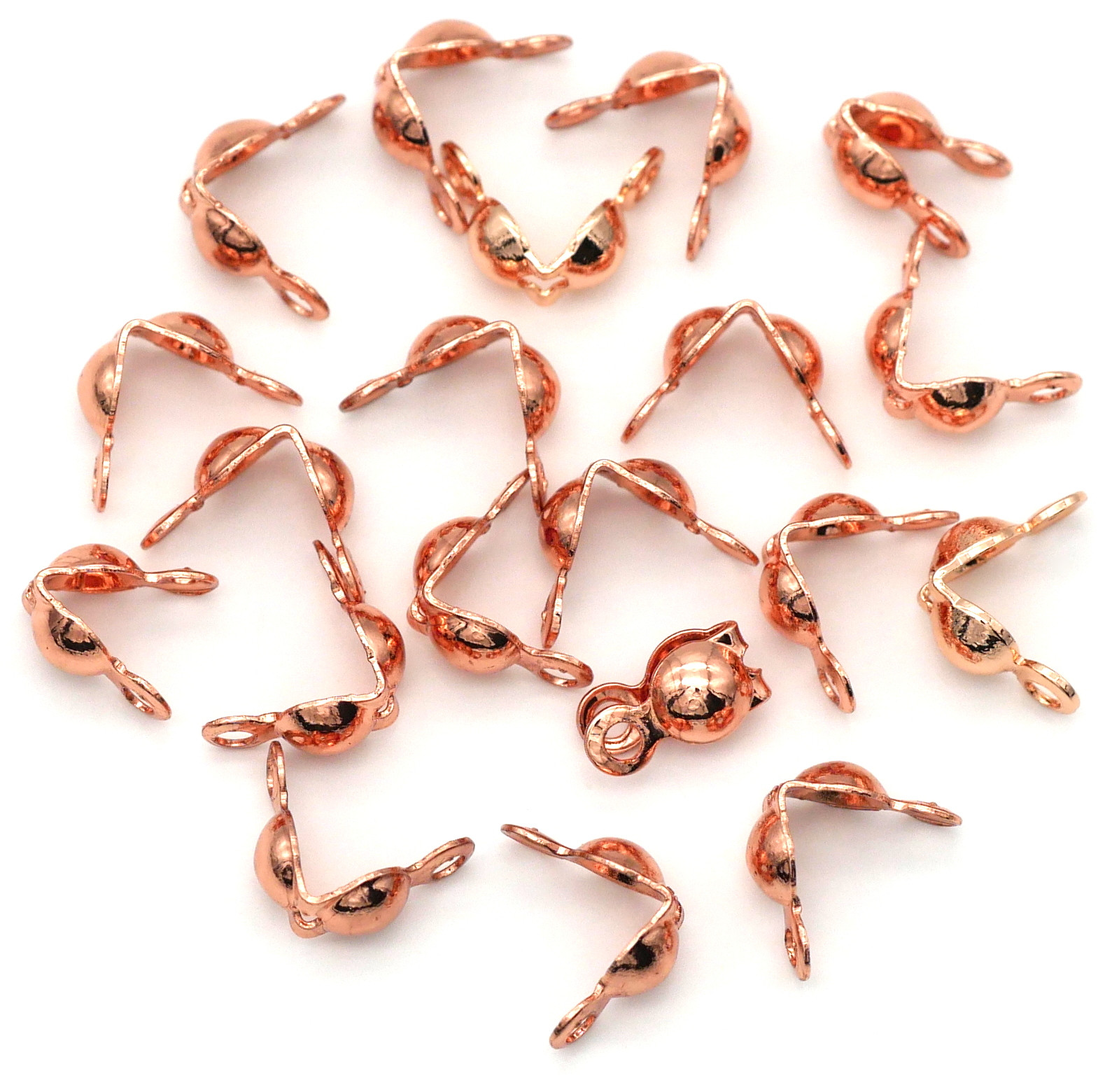 20pc 8x4mm Brass Clamshell 2-Loop Crimp/Knot Cover Bead Tips, Rose Gold ...