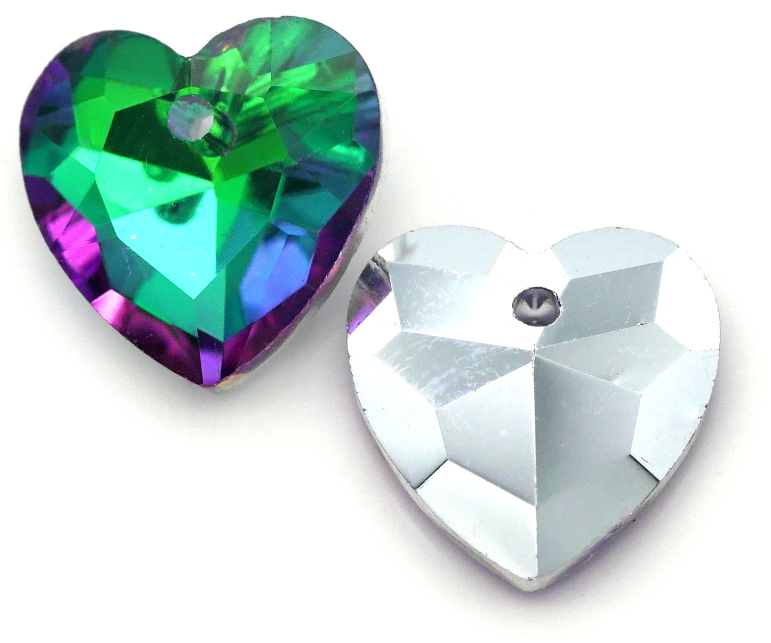 4pc 14mm Crystal Faceted Heart Pendants, Dark Vitrail - Bead Box Bargains