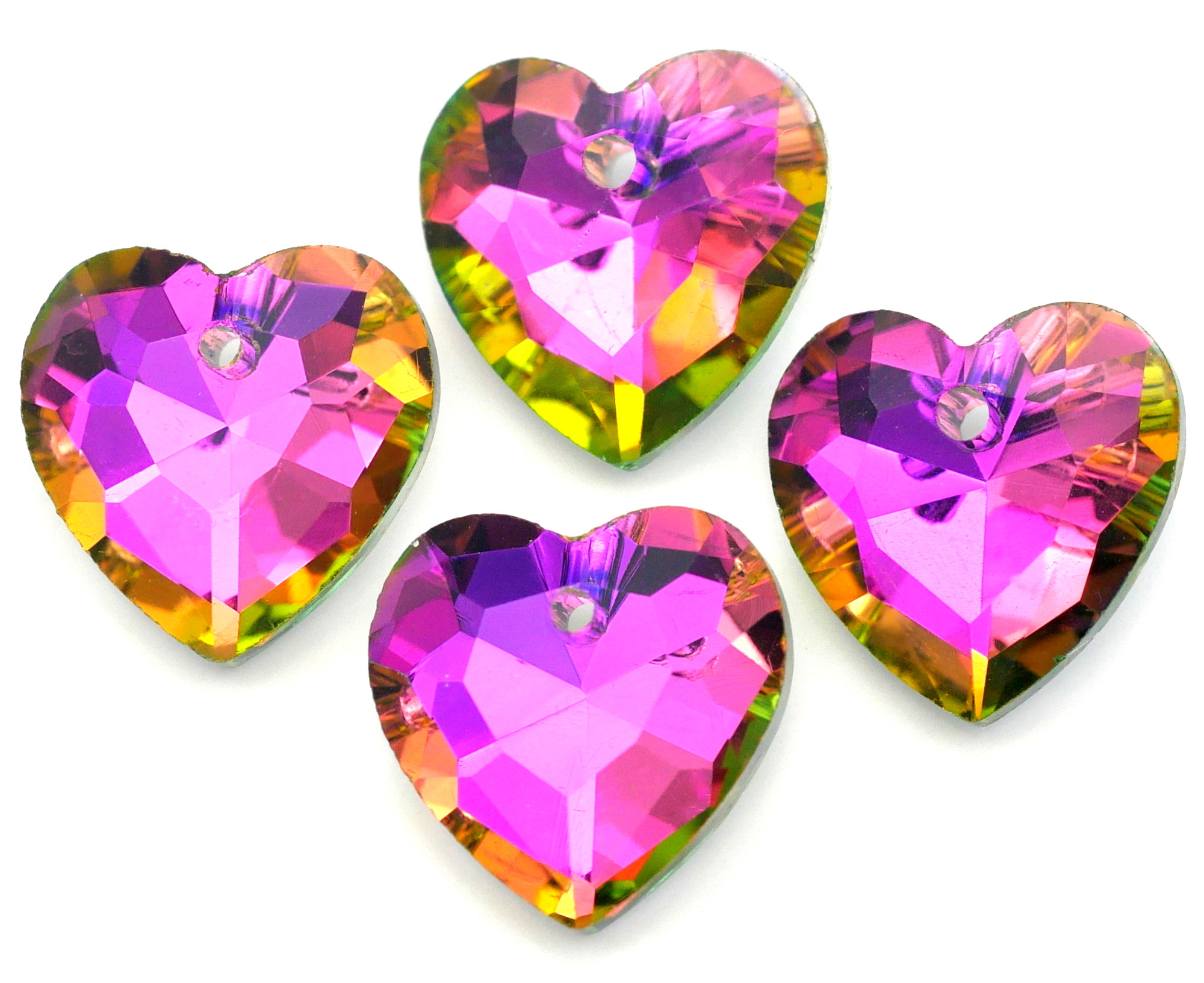 4pc 14mm Crystal Faceted Heart Pendants, Vitrail - Bead Box Bargains