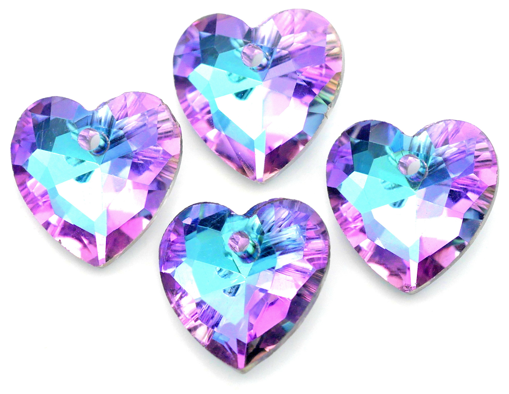 4pc 14mm Crystal Faceted Heart Pendants, Light Vitrail - Bead Box Bargains