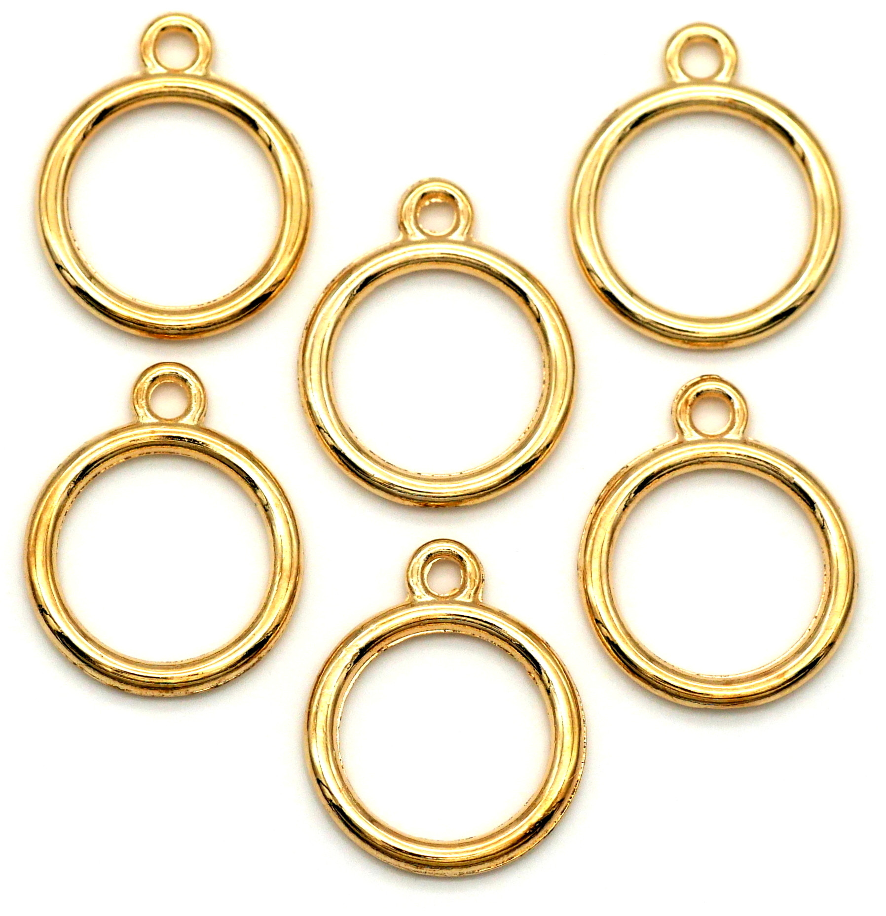 6pc 18x15mm Ring Charms, Light Gold - Bead Box Bargains