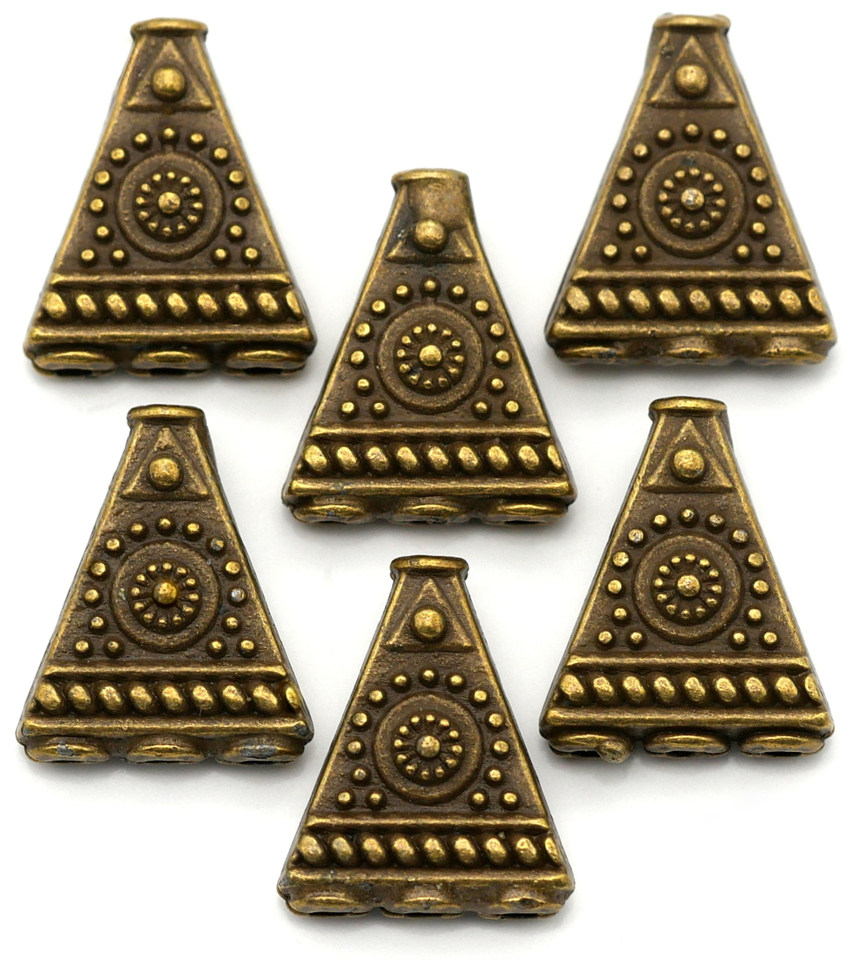 6pc 14x17mm 3-to-1-Strand Ornate Triangle Spacer Beads, Antique Bronze ...