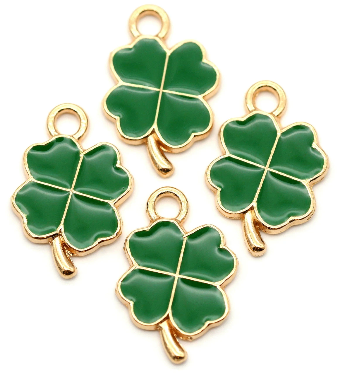 4pc 17x12mm Enameled 4-Leaf Clover Shamrock Charms, Gold/Kelly Green ...
