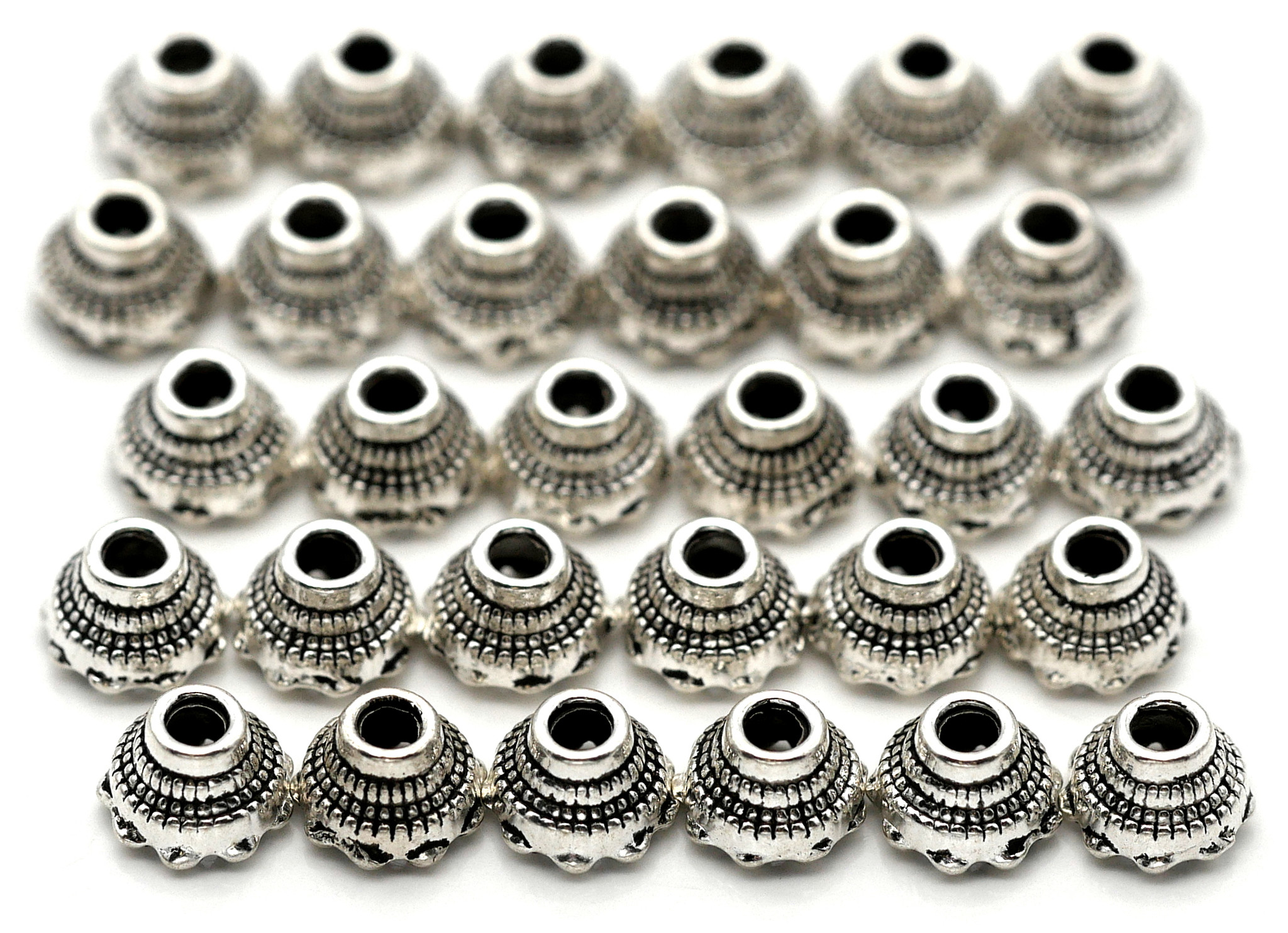 30pc 6.5x4mm Corrugated Bead Caps, Antique Silver - Bead Box Bargains