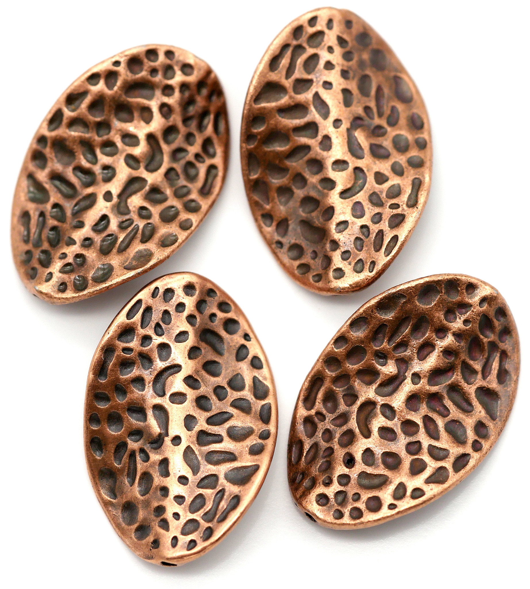 4pc 27x18mm Hammered-Style Flat Twisted Oval Spacer Beads, Antique ...
