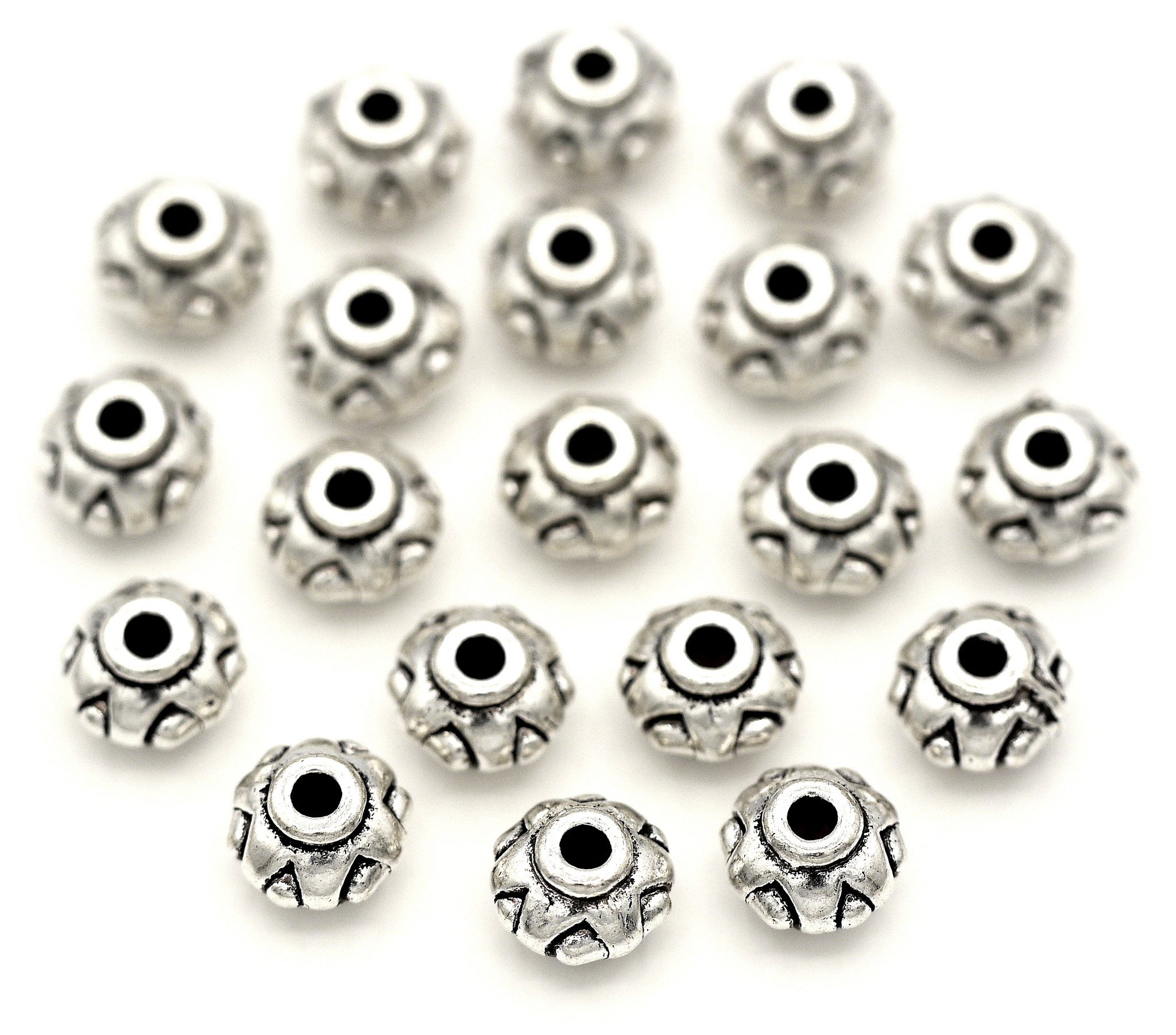 20pc 7x5mm Ornate Lantern Spacer Beads, Antique Silver - Bead Box Bargains