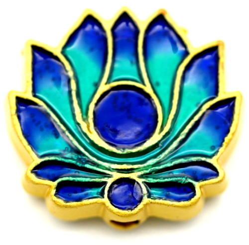 12x13mm Pewter & Enamel Cloisonné-Style Lotus Bead, Sapphire/Blue/Gold ...
