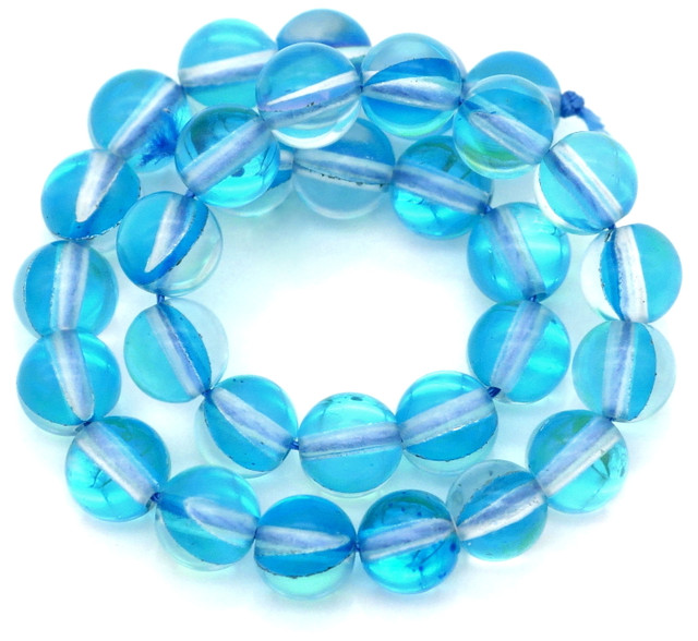 Approx. 7" Strand 6mm Glass Synthetic Moonstone Beads, Crystal/Deep Sky ...