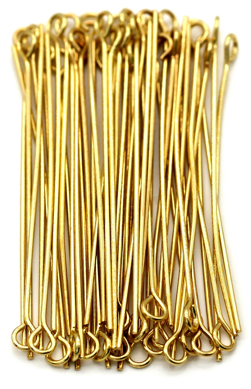 50pc 45mm 21-Gauge 18k Gold-Plated Stainless Steel Eye Pins - Bead Box ...