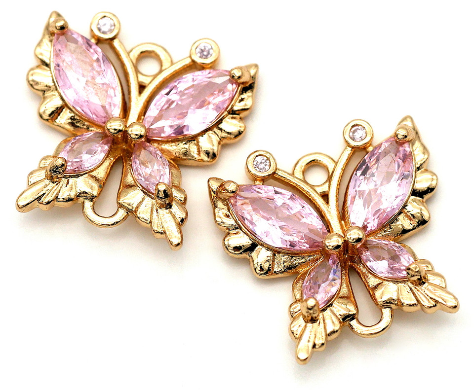2pc 16mm 18k Gold-Plated Brass & Rhinestone Butterfly Links, Rosaline ...