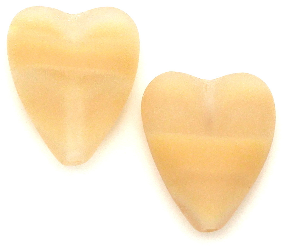 2pc 16x13mm Czech Pressed Glass Long Heart Beads, Matte Crystal-Almond ...