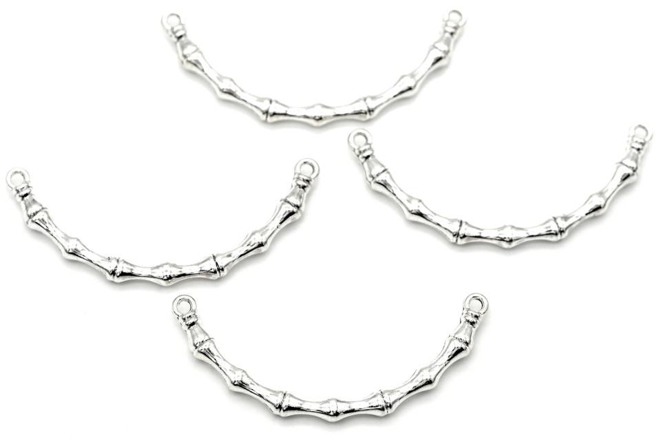 4pc 61x25mm Bamboo-Style Curved Connector Bar, Antique Silver - Bead ...