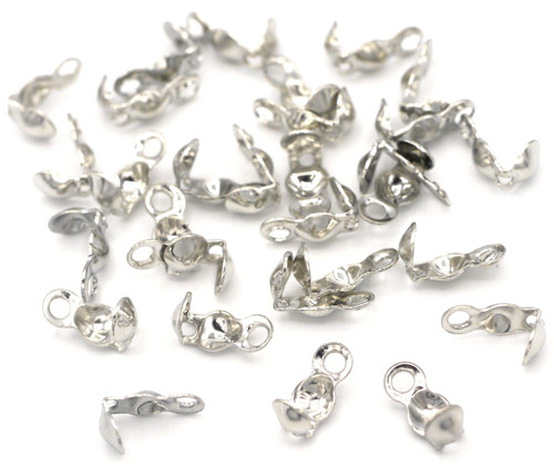 30pc 8x4mm Clamshell Bead Tips, Silver Finish - Bead Box Bargains