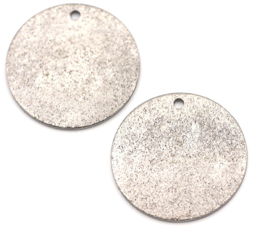 2pc 20mm Stainless Steel Textured Flat Round Pendants - Bead Box Bargains