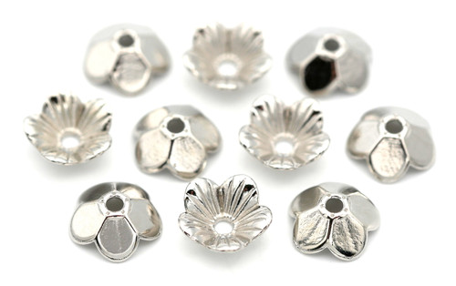 10pc 10mm Inverted-Detail Flower Bead Caps, Silver - Bead Box Bargains