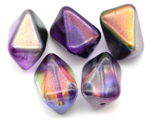 5pc 14x11mm Czech Pressed Glass Trapezoid Beads, Crystal/Violet Vitrail ...