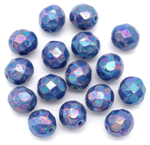16pc 8mm Czech Fire-Polished Glass Faceted Round Beads, Turquoise ...