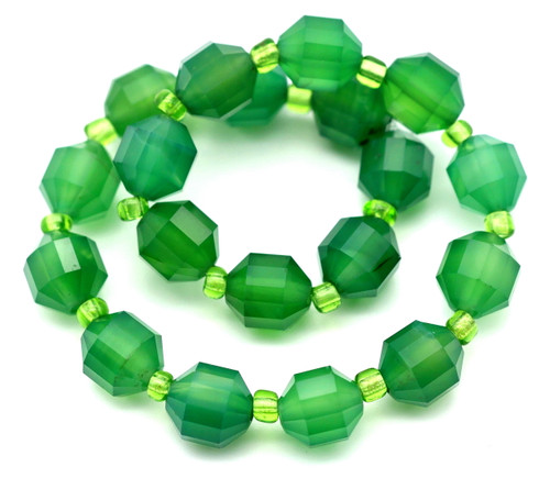 Approx. 7.5" Strand 8mm Green Agate Faceted Double-Point Barrel Beads ...