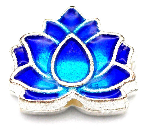 13x10mm Pewter & Enamel Cloisonné-Style Lotus Bead, Silver/Sapphire ...